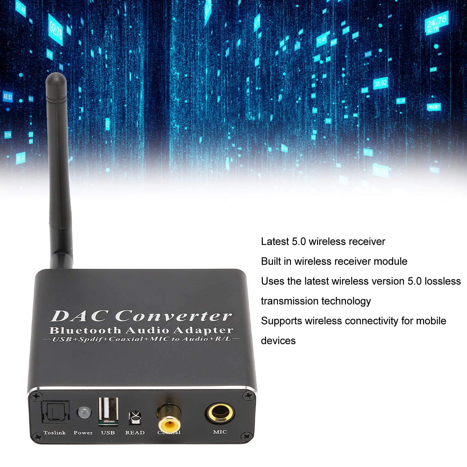 DAC Bluetooth Adapter, Coaxial SPDIF Optical Input Aluminium Alloy DAC Converter Multifunctional with Remote Control for Teaching