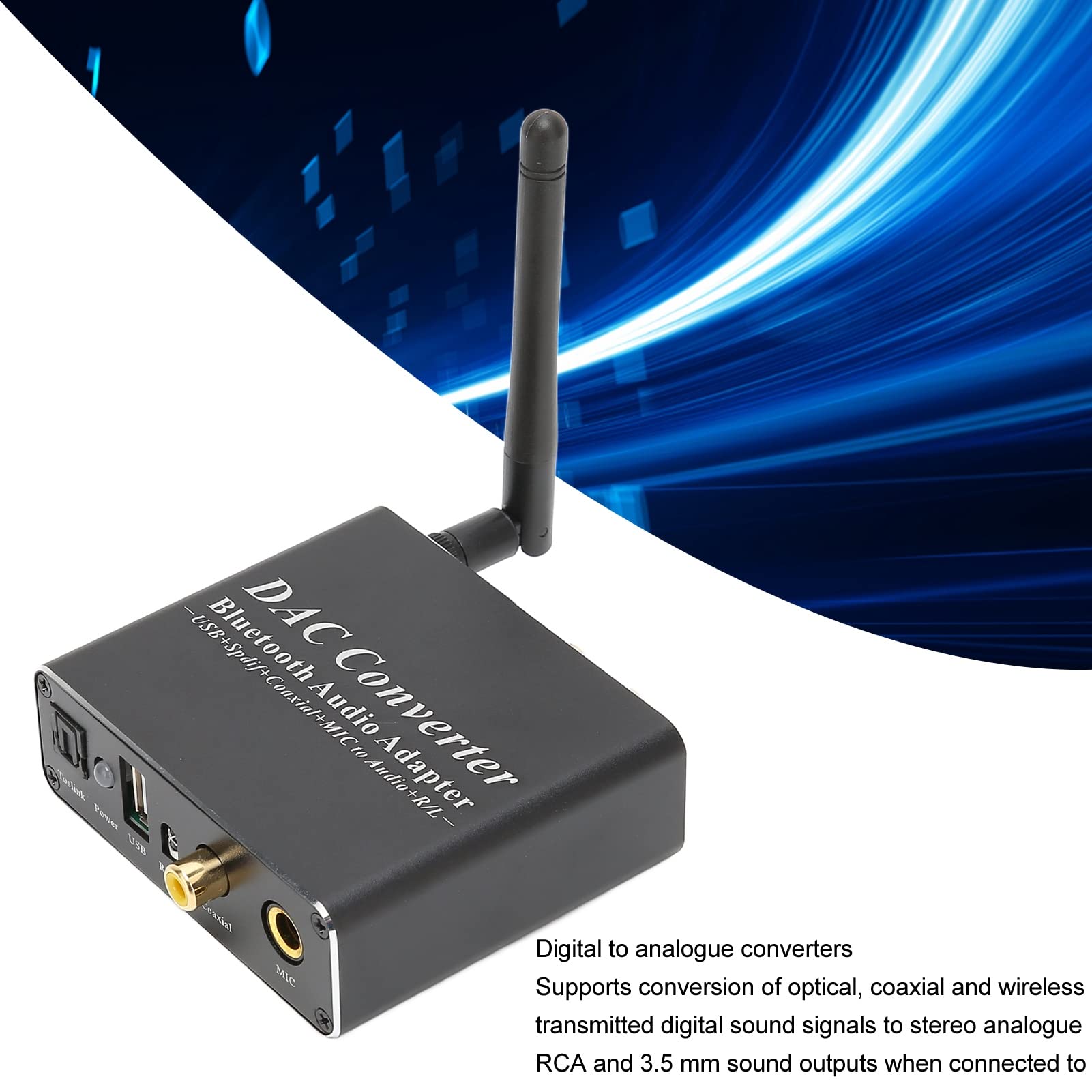 DAC Bluetooth Adapter, Coaxial SPDIF Optical Input Aluminium Alloy DAC Converter Multifunctional with Remote Control for Teaching