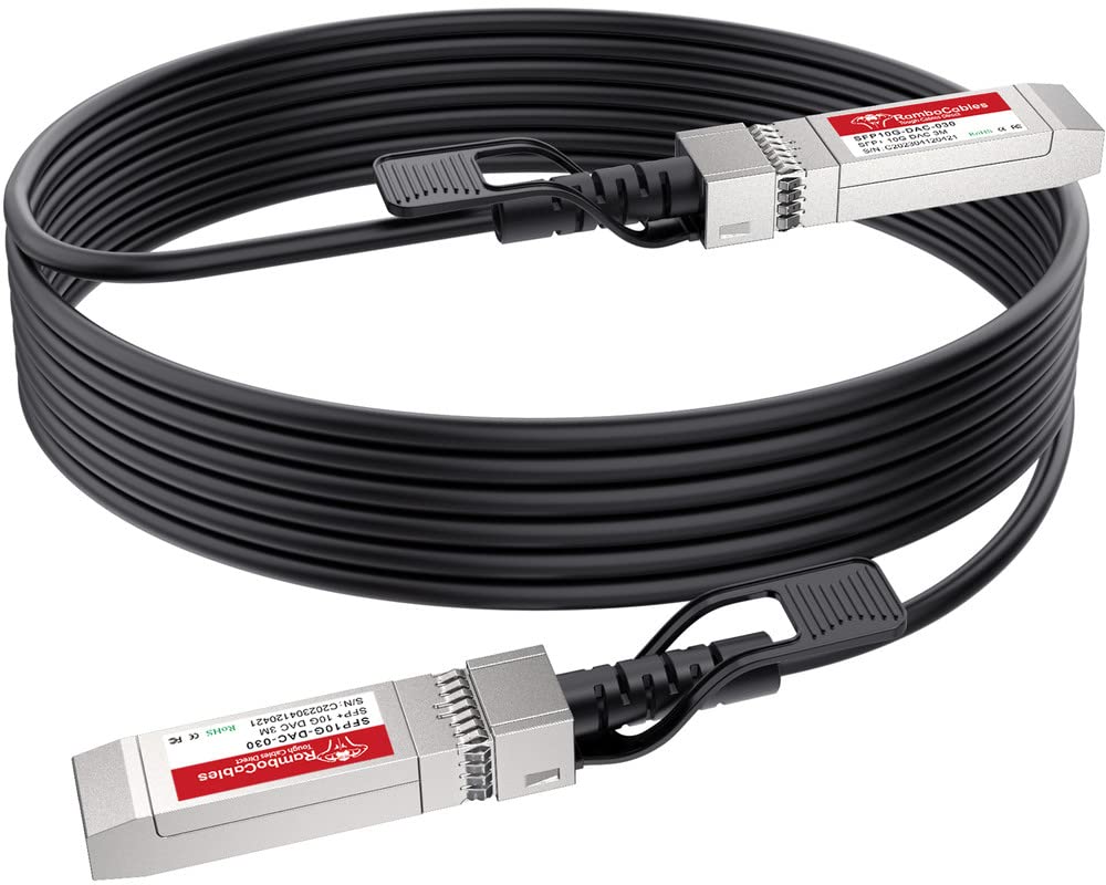 RamboCables SFP+ DAC Cable, (9.8ft/3m) 10G SFP+ Twinax Cable, Direct Attach Copper Passive Cable,for Cisco SFP-H10GB-CU3M, Meraki,Ubiquiti UniFi and More, Length Options: 0.3m-7m