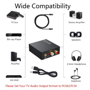 192KHz Digital to Analog Audio Converter, Xafissy Optical to RCA Converter with Optical Coaxial Cable 3.5mm Jack DAC for TV DVD PS3 Amp Receiver Speaker