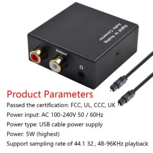 192KHz Digital to Analog Audio Converter, Xafissy Optical to RCA Converter with Optical Coaxial Cable 3.5mm Jack DAC for TV DVD PS3 Amp Receiver Speaker