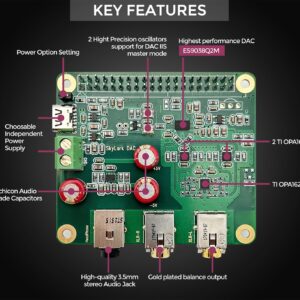 Raspberry Pi HiFi DAC Pro Hat ES9038Q2M Audio Card PCM DSD Lossless High Resolution Digital-to-Analog Converter Adapter for Raspberry Pi 5 4 3B+ 3B Zero w Zero