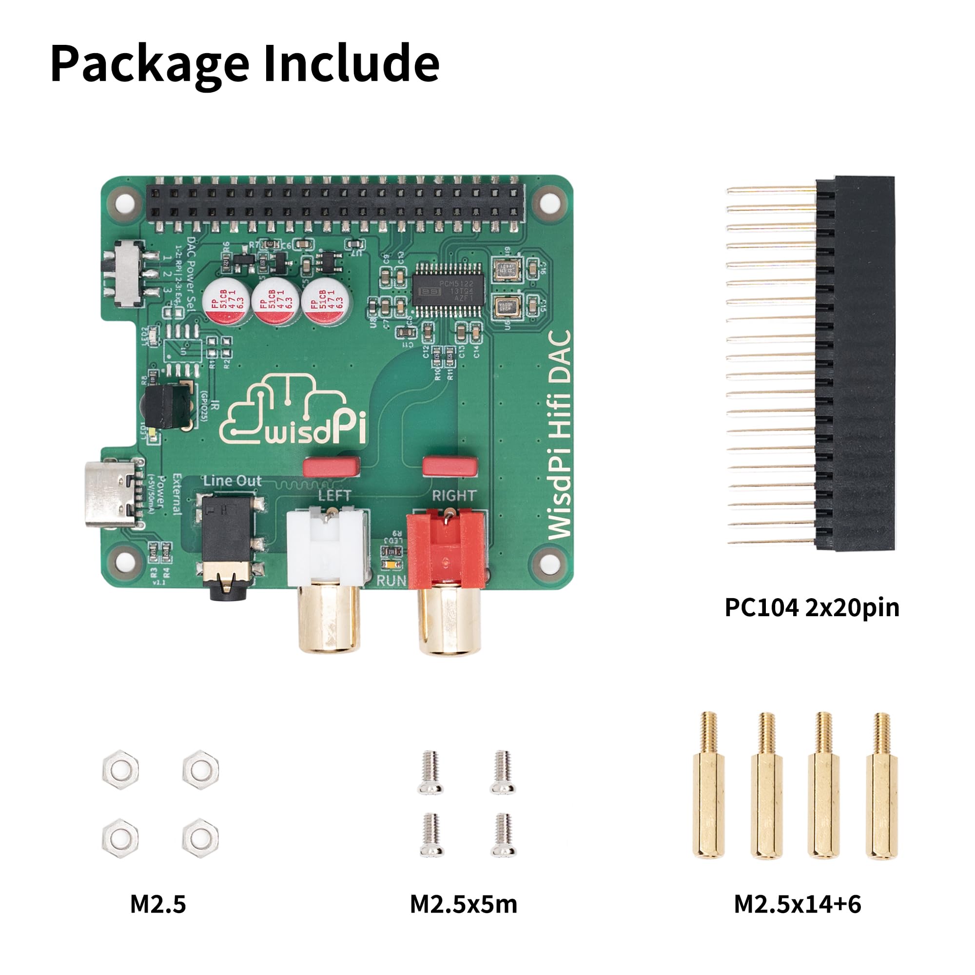 Raspberry Pi HiFi DAC HAT Audio Card Expansion Board for Raspberry Pi 4, Pi 3 B+, Pi 3 B, Pi 2, Pi B+, Pi Zero/Zero W