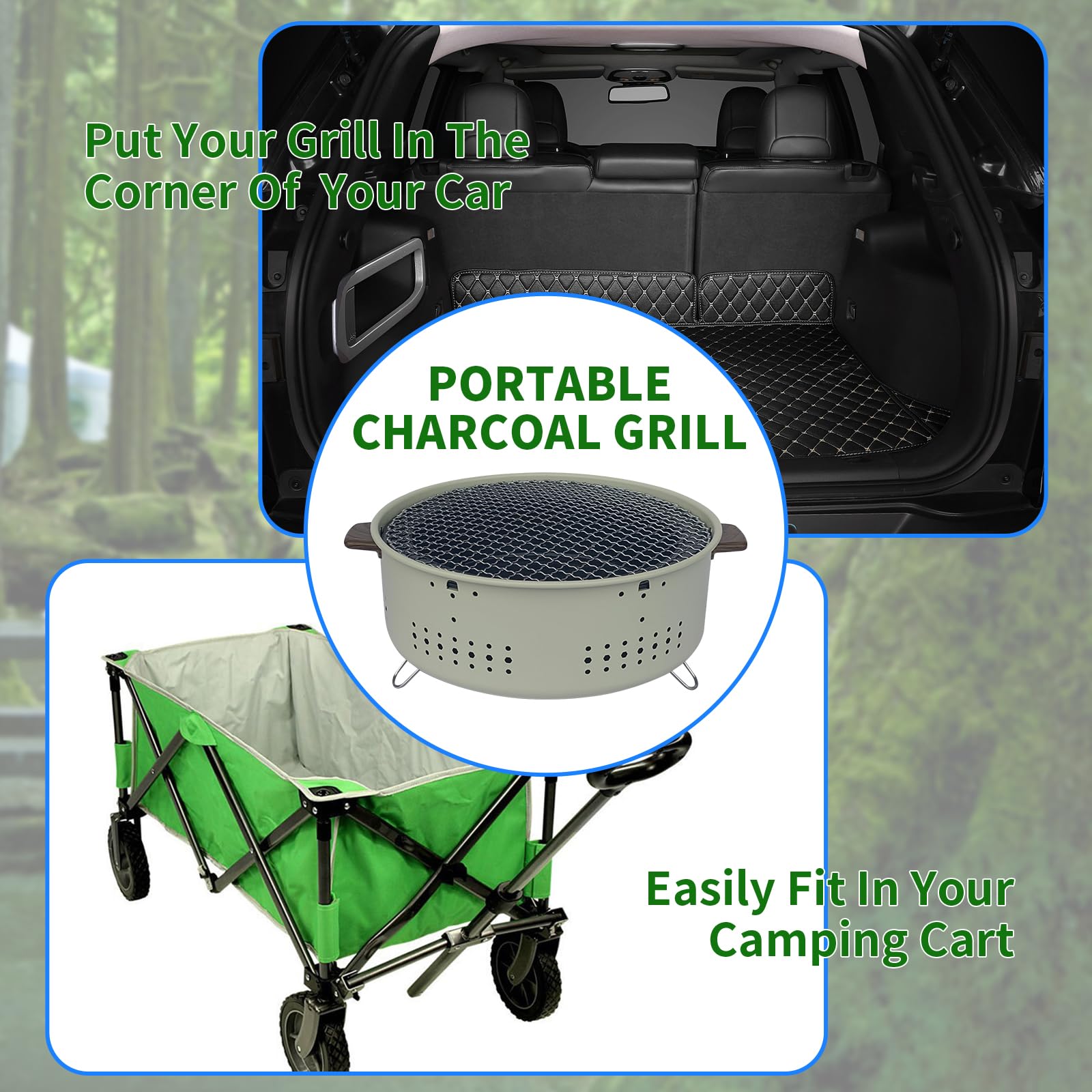 12 Inch Portable Charcoal Small/Mini Grill with folding legs for Outdoor Cooking Barbecue Camping BBQ