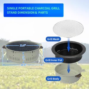 12 Inch Portable Charcoal Small/Mini Grill with folding legs for Outdoor Cooking Barbecue Camping BBQ