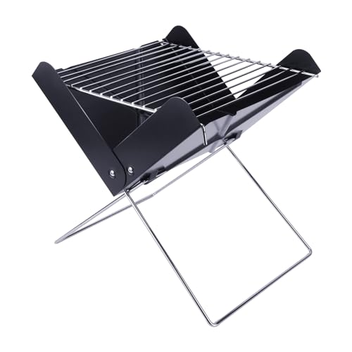 YSSOA 12” Portable Grill Charcoal Barbecue Grill - Folding Grill Notebook Shape Charcoal Grill, Detachable Collapsible, Mini Tabletop Camping Grill BBQ, Black