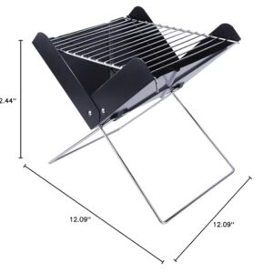 YSSOA 12” Portable Grill Charcoal Barbecue Grill - Folding Grill Notebook Shape Charcoal Grill, Detachable Collapsible, Mini Tabletop Camping Grill BBQ, Black