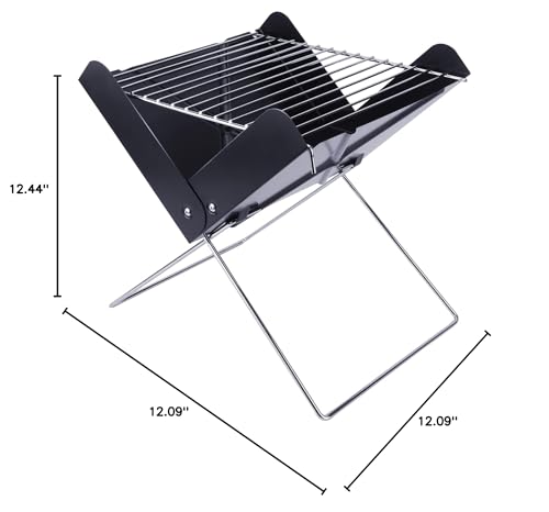 YSSOA 12” Portable Grill Charcoal Barbecue Grill - Folding Grill Notebook Shape Charcoal Grill, Detachable Collapsible, Mini Tabletop Camping Grill BBQ, Black