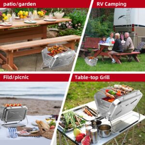 Charcoal Grill COWEKAI Portable Folding Barbecue Grill BBQ Smoker Stainless Steel Durable Tabletop Tool Kits for Outdoor Picnic Patio Backyard Camping Cooking (BK-15.7"L× 12.6"H × 12.4"W)