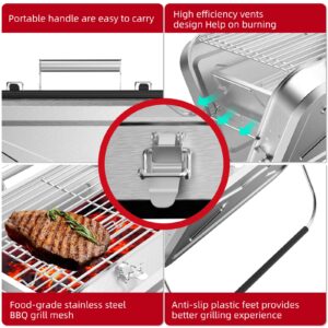 Charcoal Grill COWEKAI Portable Folding Barbecue Grill BBQ Smoker Stainless Steel Durable Tabletop Tool Kits for Outdoor Picnic Patio Backyard Camping Cooking (BK-15.7"L× 12.6"H × 12.4"W)