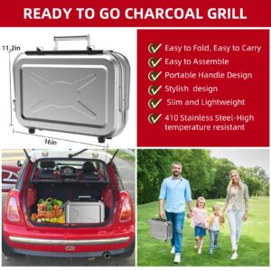 Charcoal Grill COWEKAI Portable Folding Barbecue Grill BBQ Smoker Stainless Steel Durable Tabletop Tool Kits for Outdoor Picnic Patio Backyard Camping Cooking (BK-15.7"L× 12.6"H × 12.4"W)