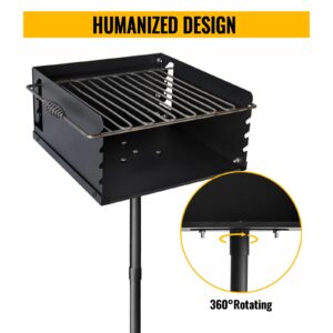 KODOM Park-Style Charcoal Grill, 16x16x8 Inch Heavy Duty Steel Outdoor BBQ Grill with Grate, Single Post Carbon Steel Park Grill for BBQ, Camping, Backyard