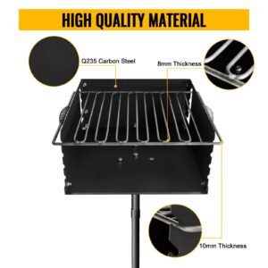 KODOM Park-Style Charcoal Grill, 16x16x8 Inch Heavy Duty Steel Outdoor BBQ Grill with Grate, Single Post Carbon Steel Park Grill for BBQ, Camping, Backyard