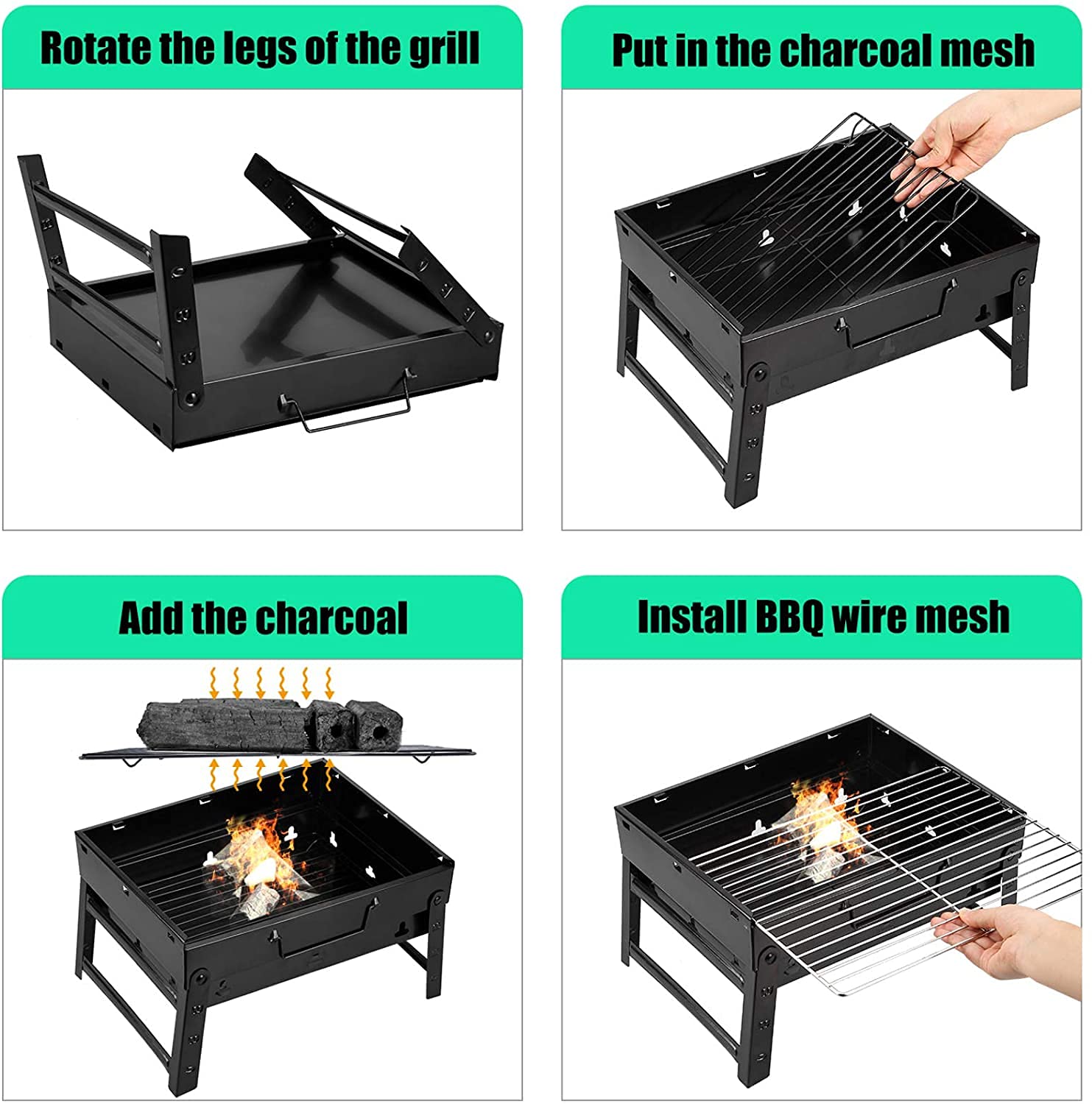 Barbecue Grill Portable BBQ Charcoal Grill Smoker Grill for Outdoor Cooking Camping Hiking Picnics Backpacking