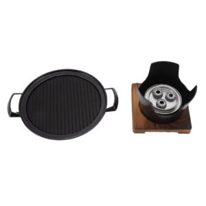 Charcoal Grill, 10.2in Portable Charcoal Grill Japanese Hibachi Grill with Wooden Base, Portable Grill Smokeless Cast Iron Hibachi Grill Grill Tabletop Grill