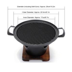 Charcoal Grill, 10.2in Portable Charcoal Grill Japanese Hibachi Grill with Wooden Base, Portable Grill Smokeless Cast Iron Hibachi Grill Grill Tabletop Grill