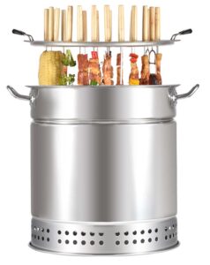 inletter portable vertical charcoal smoker grill barrel grill with 28 skewers, outdoor indoor camping smokeless charcoal barbecue grill bbq,l