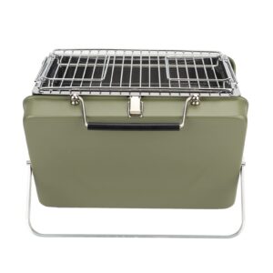 folding barbecue grill, portable charcoal bbq grill mini wavy grid for backyard picnic(green) camping sports