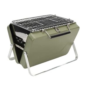 folding barbecue grill, portable charcoal bbq grill mini wavy grid for backyard picnic (green)