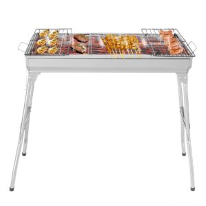 mini portable stainless steel grill portable folding charcoal grill outdoor bbq for camping, picnics, backyard barbecues, easy setup, storage portable charcoal grill for camping 100 x 31 x 71cm