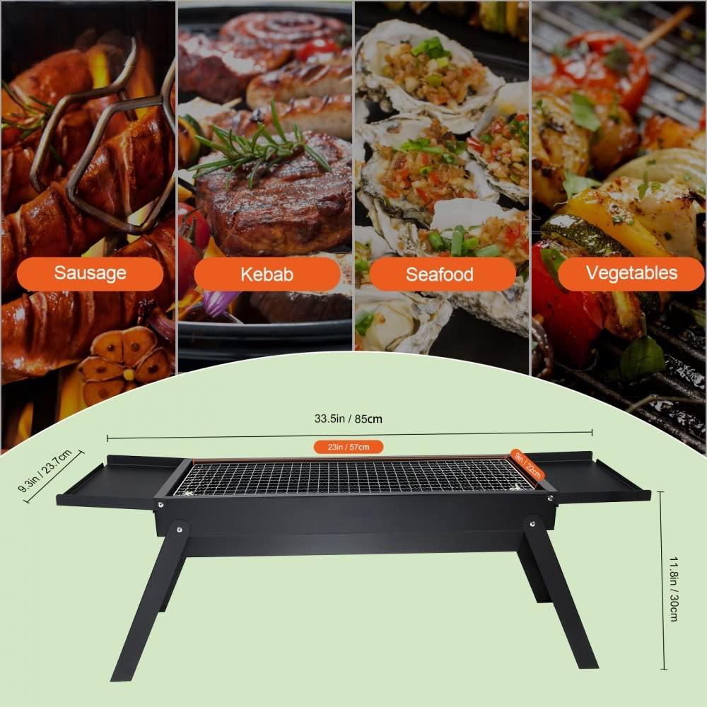 23 inch Portable Charcoal Grill, Flat Top Propane Gas Grills, Compact Foldable Grill, Heavy Duty Steel BBQ Grill, Mini Smoker for Travel, Outdoor Cooking, Barbecue Camping, Picnic, Patio Black