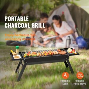 23 inch Portable Charcoal Grill, Flat Top Propane Gas Grills, Compact Foldable Grill, Heavy Duty Steel BBQ Grill, Mini Smoker for Travel, Outdoor Cooking, Barbecue Camping, Picnic, Patio Black