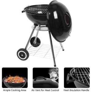 Vasitelan Charcoal Grill 18 Inch for Outdoor Cooking BBQ Barbecue Coal Kettle Bowl Grill Portable Heavy Duty Round with Wheels for Patio Backyard Camping