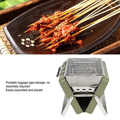 Folding Barbecue Grill Portable,Charcoal Grills Portable Charcoal Grill, Non Stick Easy Installation Mini Portable Charcoal BBQ Grill 410 Stainless Stee for Backyard Picnic (Green)