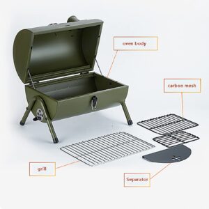 Portable Charcoal Grill Mini Small BBQ Smoker Grill for Outdoor Cooking Camping Picnic Patio Backyard Separated Large BBQ Space,Green,42 * 37cm