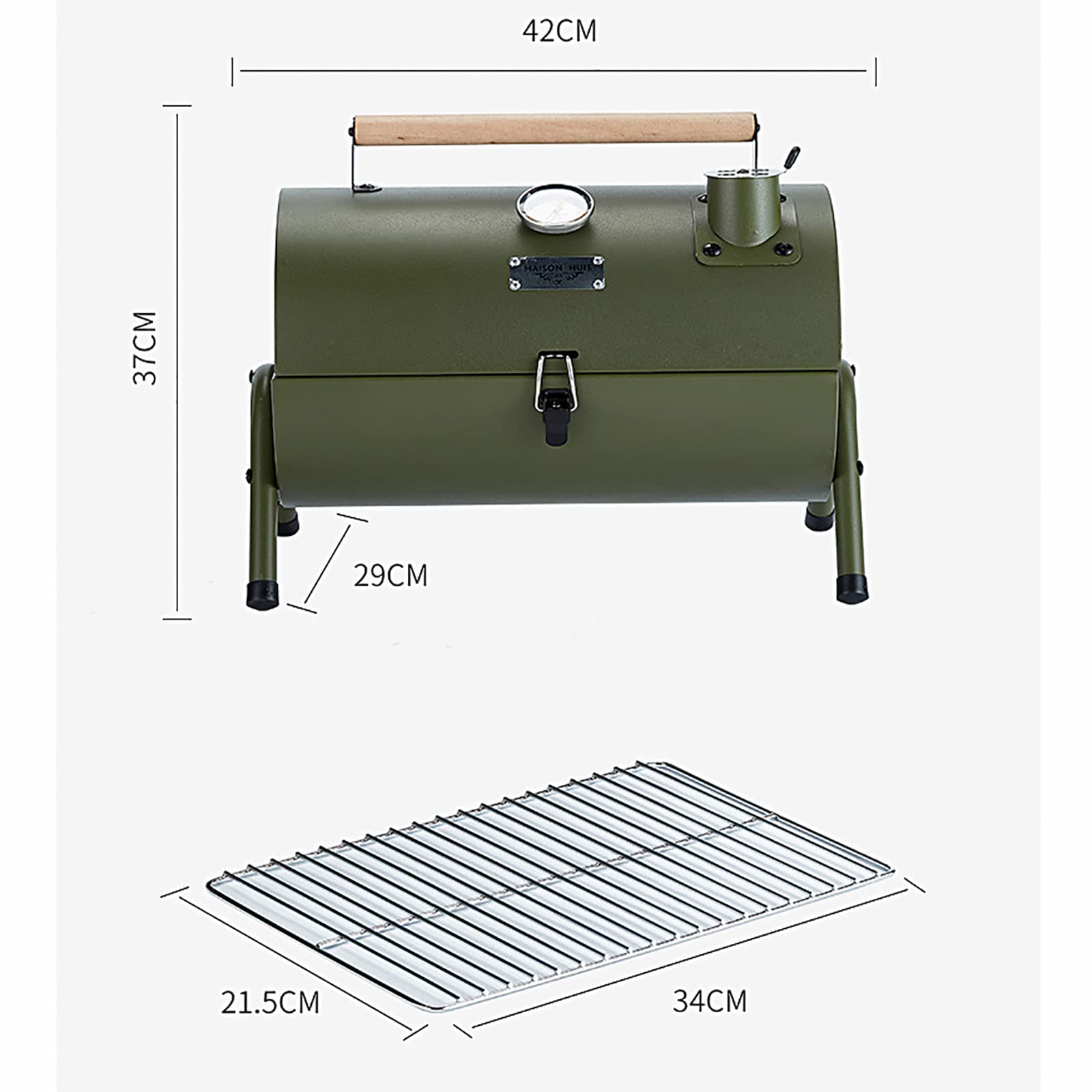 Portable Charcoal Grill Mini Small BBQ Smoker Grill for Outdoor Cooking Camping Picnic Patio Backyard Separated Large BBQ Space,Green,42 * 37cm