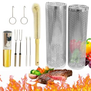 vilopin rolling grilling baskets for outdoor grill bbq,net tube,stainless steel large round mesh rotation barbecue cylinder cage cooking accessories for veggies fish meat food camping family picnic