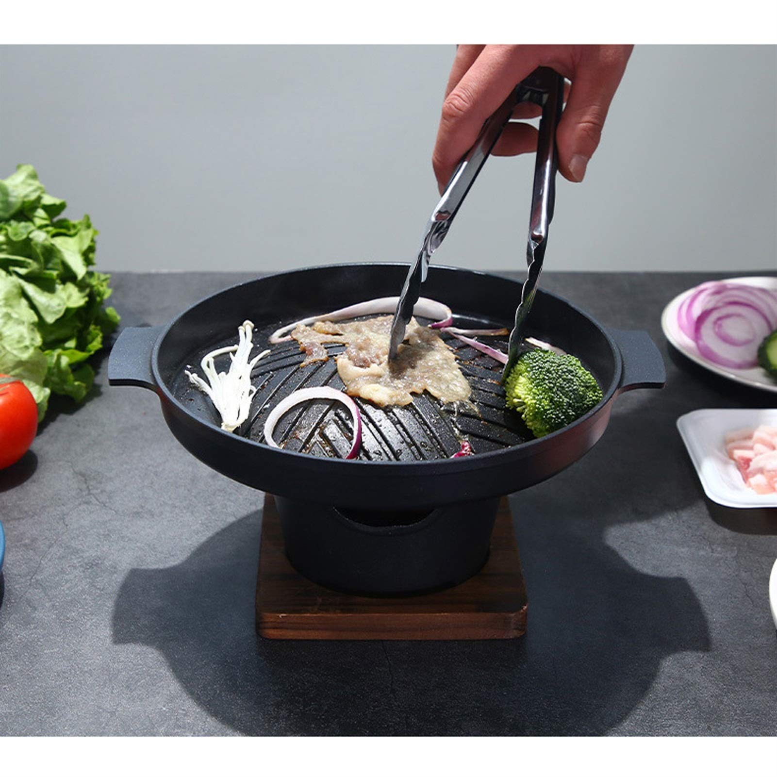 Barbecue Grill/Charcoal Grill Mini Japanese Style BBQ Grill Portable Tabletop ​Barbecue Stove ​with Wooden Base Suitable for 1-2 People for Yakiniku, Robata, Yakitori, Takoyak Charcoal Barbecue Grill