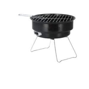 bbq grill round, mini round charcoal grill, portable stainless steel barbecue grills, black non stick iron roaster and smoker for home kitchen picnic camping, with 2 grilling net