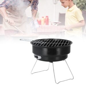 BBQ Grill Round, Mini Round Charcoal Grill, Portable Stainless Steel Barbecue Grills, Black Non stick Iron Roaster and Smoker for Home Kitchen Picnic Camping, with 2 Grilling Net