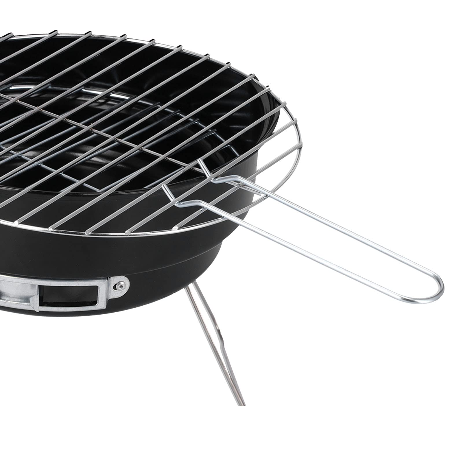 BBQ Grill Round, Mini Round Charcoal Grill, Portable Stainless Steel Barbecue Grills, Black Non stick Iron Roaster and Smoker for Home Kitchen Picnic Camping, with 2 Grilling Net