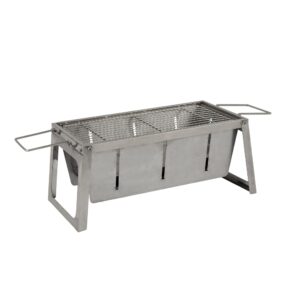 aspect living 64966 portable stainless steel charcoal grill - foldaway design for outdoor bbqs, camping, tailgating & travel - durable construction with charcoal grate & carry bag included.