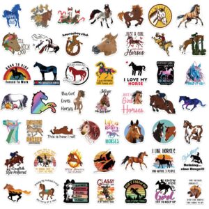 50Pcs Pack Horse Stickers Horse Style PVC Waterproof Vinyl Stickers Decals for Decor Party Car Laptops Water Bottle Helmet Refrigerator Stickers