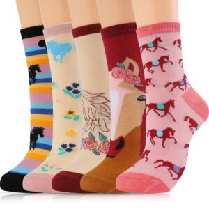 moyel 5 pairs women's cute animals horse socks horse gifts for girls women