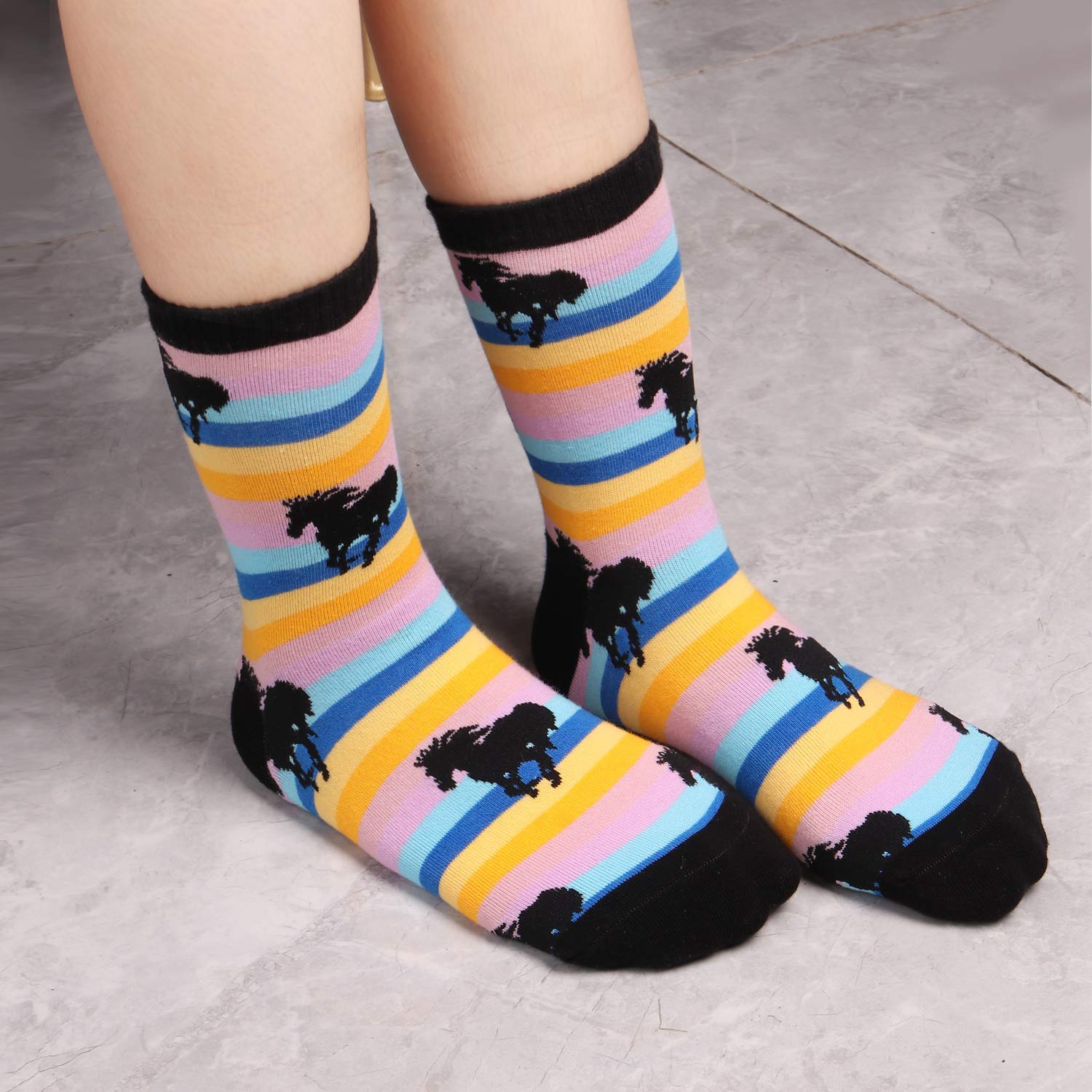 Moyel 5 Pairs Women's Cute Animals Horse Socks Horse Gifts For Girls Women