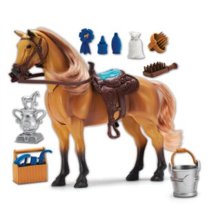 sunny days entertainment | quarter horse with moveable head, realistic sound and 14 grooming accessories | blue ribbon champions deluxe toy horses