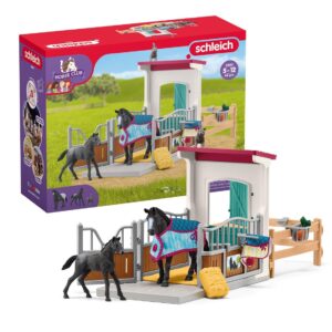 schleich horse club — 34-piece stall playset, stable play set extension with mare and foal figurines, toys for girls & boys ages 5+