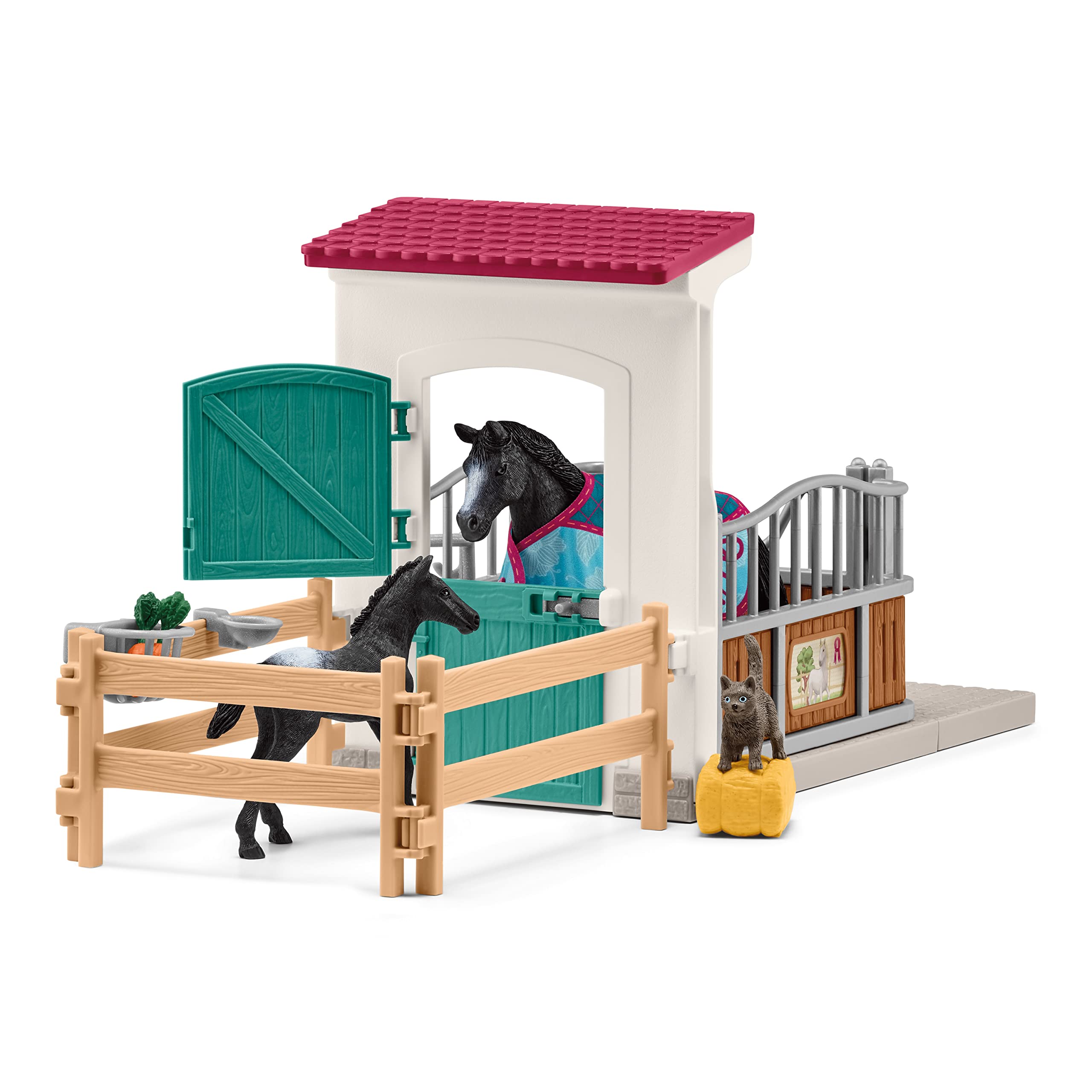 Schleich Horse Club — 34-Piece Stall Playset, Stable Play Set Extension with Mare and Foal Figurines, Toys for Girls & Boys Ages 5+