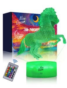 nice dream horse night light for kids, 3d illusion horse lamp, 16 colors changing with remote control, kids room decor, horse gifts for kids children boys girls horse decor for girls room