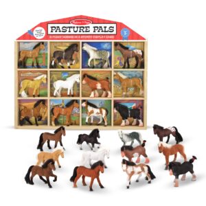 melissa & doug pasture pals - 12 collectible horses with wooden barn-shaped crate - toy horses, horse figures for kids ages 3+