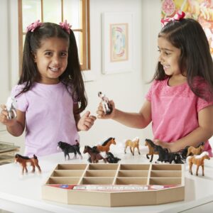 Melissa & Doug Pasture Pals - 12 Collectible Horses With Wooden Barn-Shaped Crate - Toy Horses, Horse Figures For Kids Ages 3+