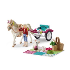 schleich horse club, horse toys for girls and boys, carriage ride with picnic horse set with horse toy, 32 pieces