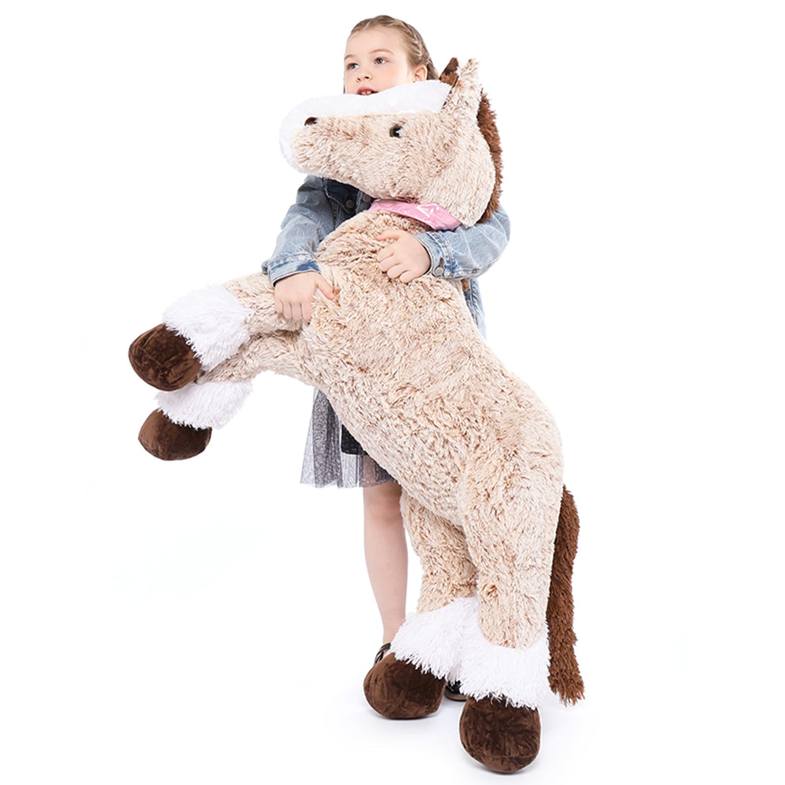 Tezituor 4ft Giant Horse Stuffed Animals, 47 inch Soft Horse Plush Hugging Pillow, Realistic Large Stuffed Brown Horse Plush Toys for Boys Girls