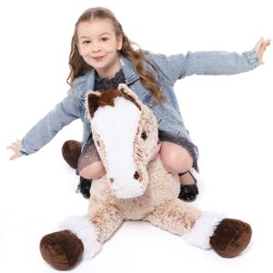 Tezituor 4ft Giant Horse Stuffed Animals, 47 inch Soft Horse Plush Hugging Pillow, Realistic Large Stuffed Brown Horse Plush Toys for Boys Girls