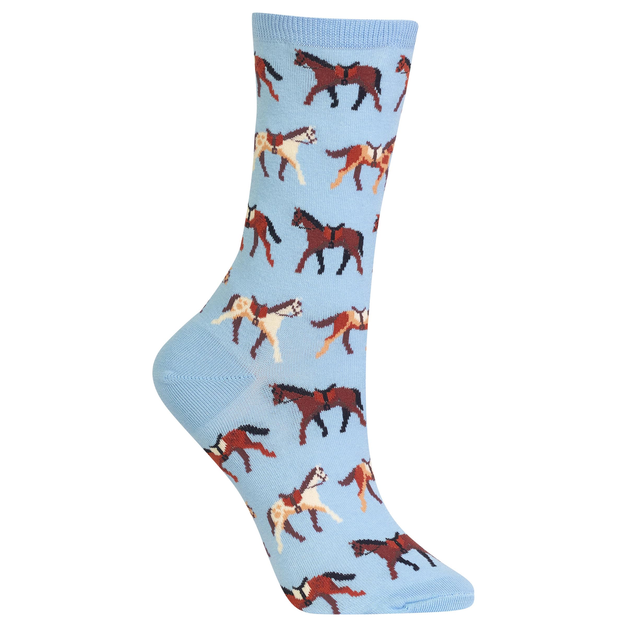 Hot Sox Women's Funny Animal Crew Socks-1 Pair Pack-Cool & Cute Wordplay Novelty Fashion Gifts, Horses (Light Blue), 4-10