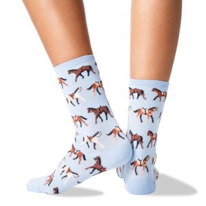 Hot Sox Women's Funny Animal Crew Socks-1 Pair Pack-Cool & Cute Wordplay Novelty Fashion Gifts, Horses (Light Blue), 4-10